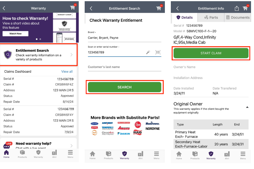 How do I submit a warranty claim using the HVAC Pro+ Mobile App?